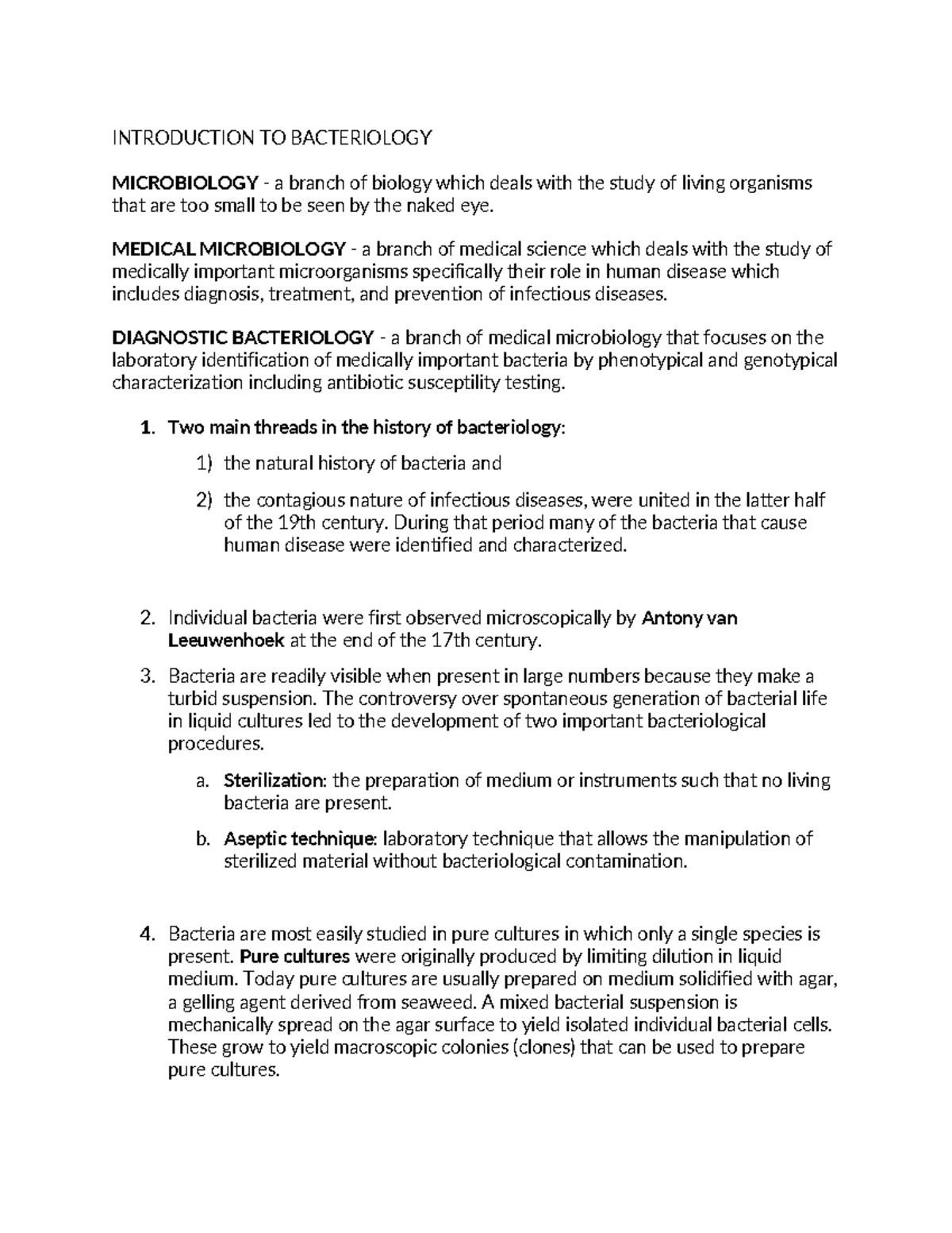 bacteriology prelim notes - INTRODUCTION TO BACTERIOLOGY MICROBIOLOGY ...