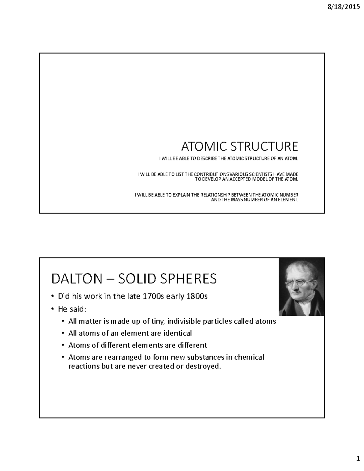 2 Atomic Structure - unit 1 notes - ATOMIC STRUCTURE I WILL BE ABLE TO ...