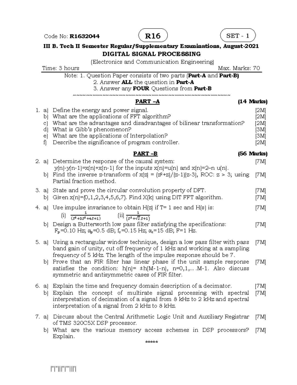 Digital Signal Processing AUG 2021 - |''|''|||''|'''|||'| III B. Tech ...