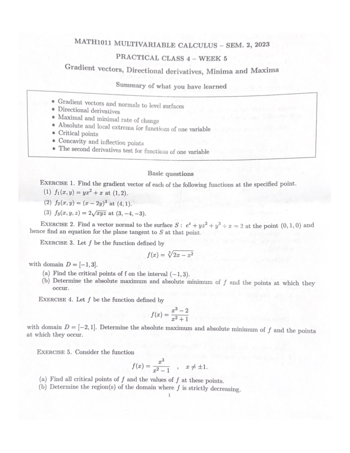 Math practical maxima minima - MATH1011 - Studocu