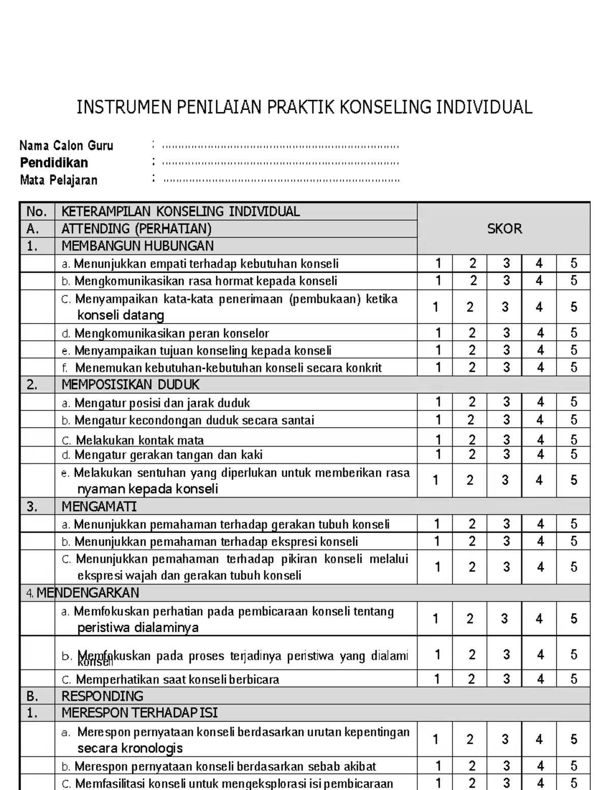 Form penilaian konseling Individu (BK) - INSTRUMEN PENILAIAN PRAKTIK ...