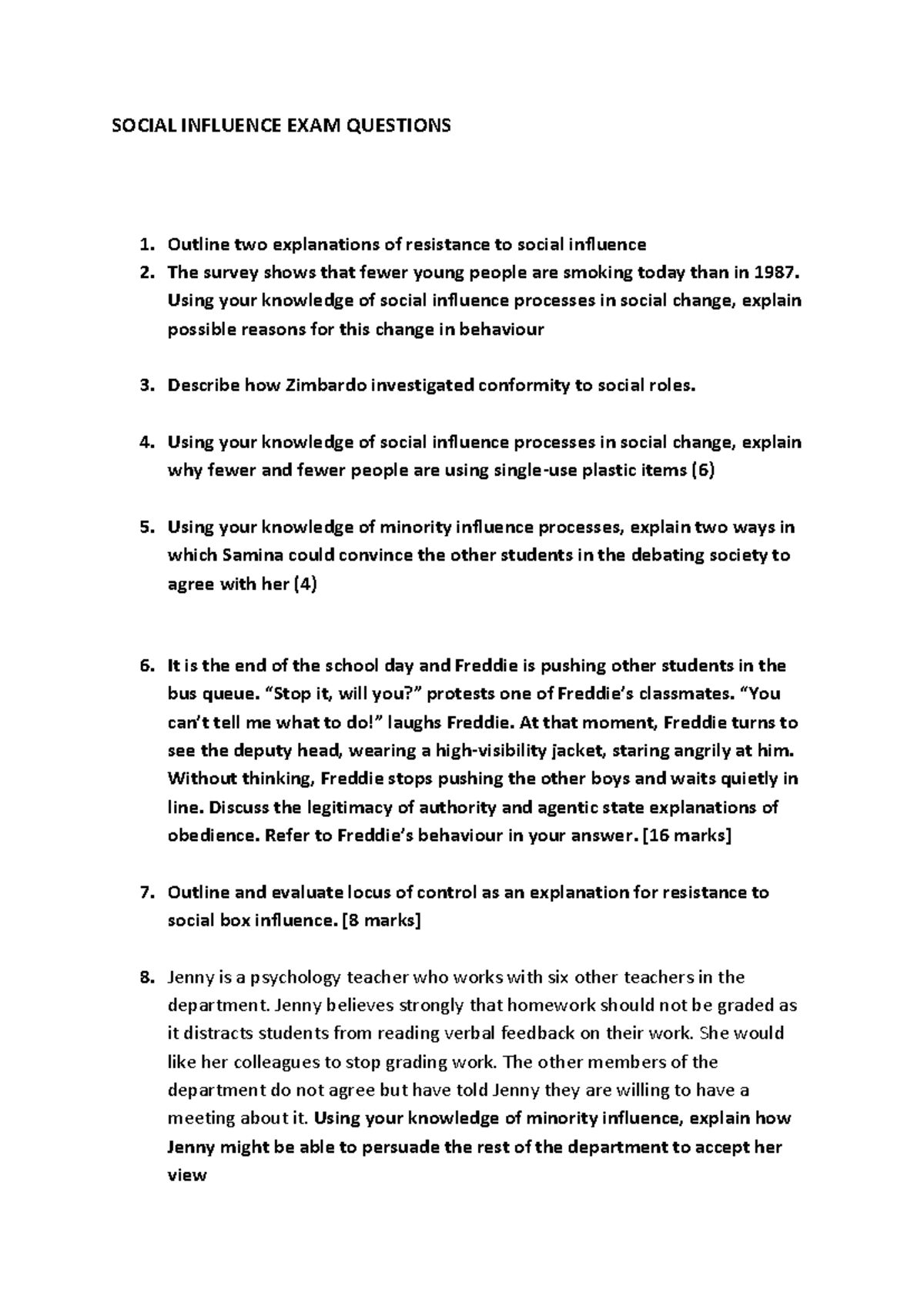 Social Influence EXAM Questions & MEMO - SOCIAL INFLUENCE EXAM ...