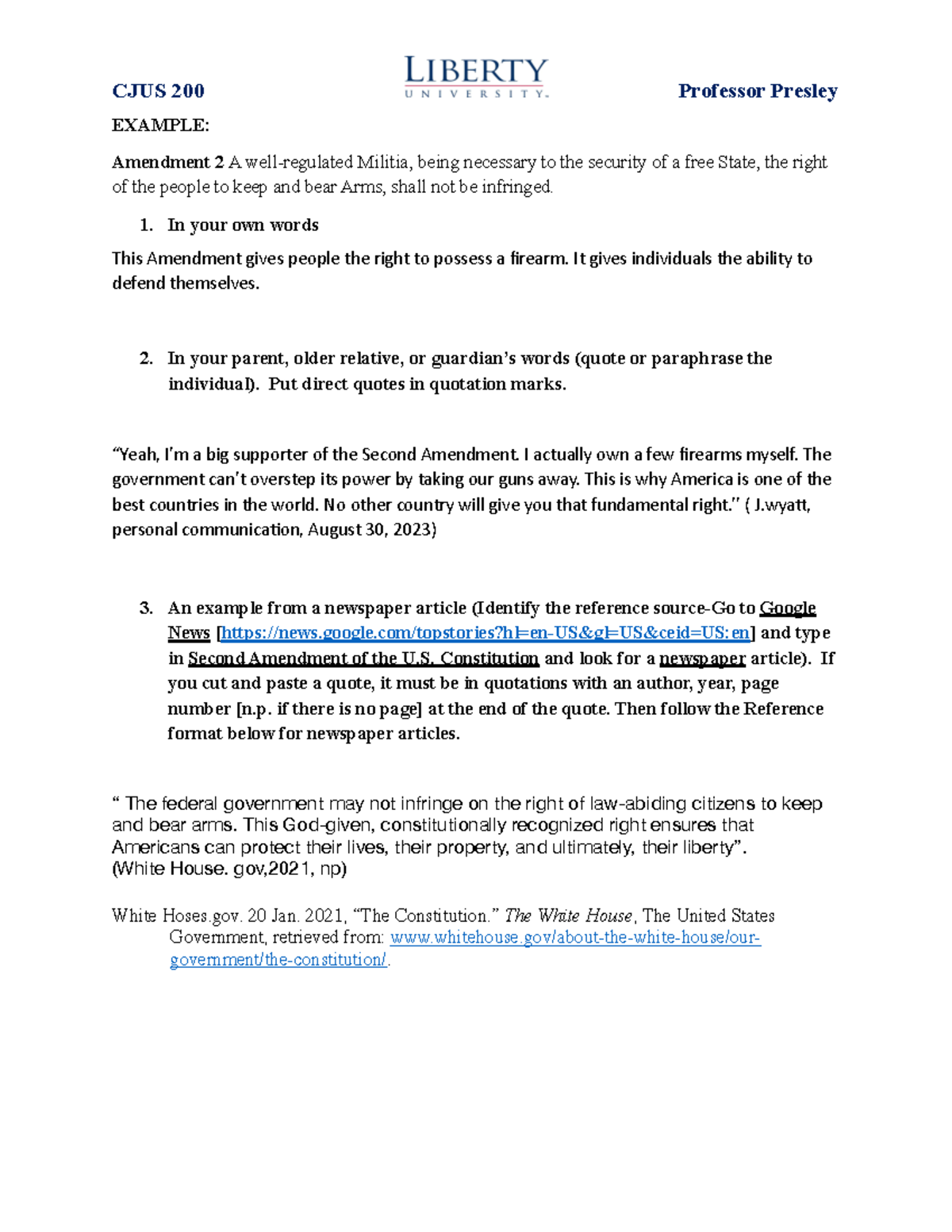 2 CJUS 200 BILL OF Rights Second Amendment Assignment 2020 2 - CJUS 200 ...