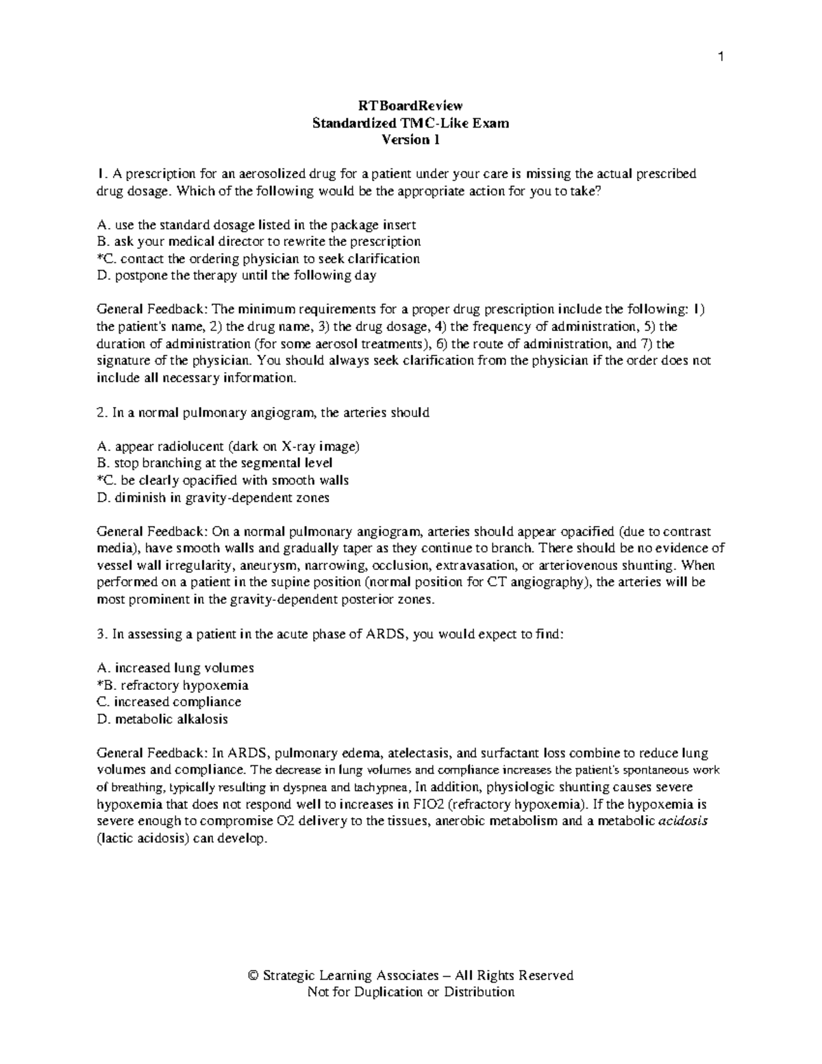 Standard TMC V1 EXAM1 RT250 - RTBoardReview Standardized TMC-Like Exam ...