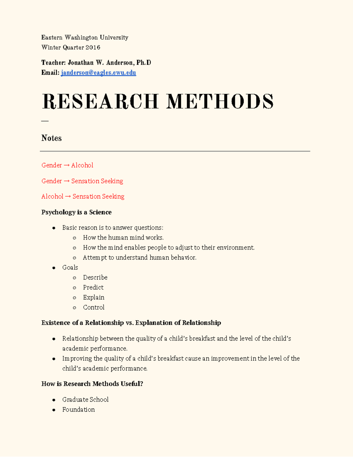 Research Methods Notes - Eastern Washington University Winter Quarter ...