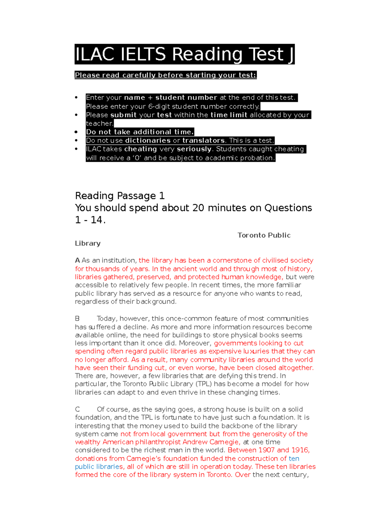 Ielts J - ILAC IELTS Reading Test J Please read carefully before ...