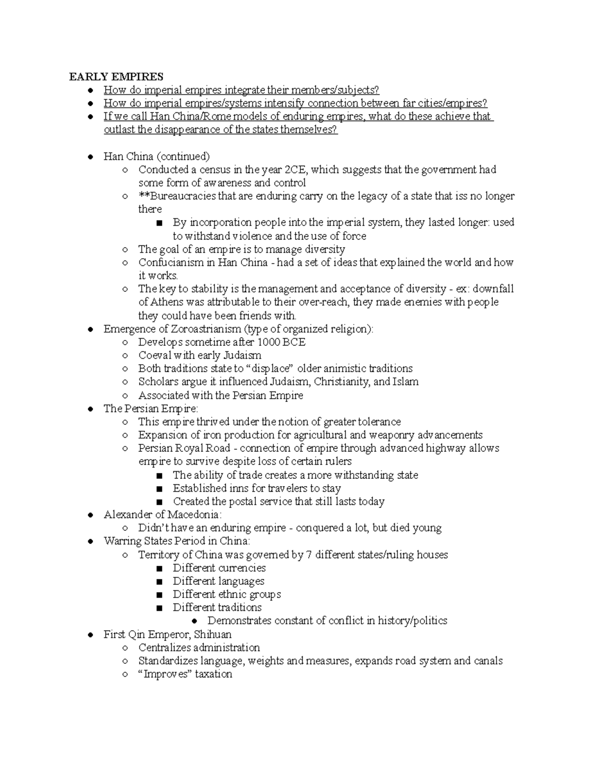 Lecture Notes Early Empires - EARLY EMPIRES How do imperial empires ...