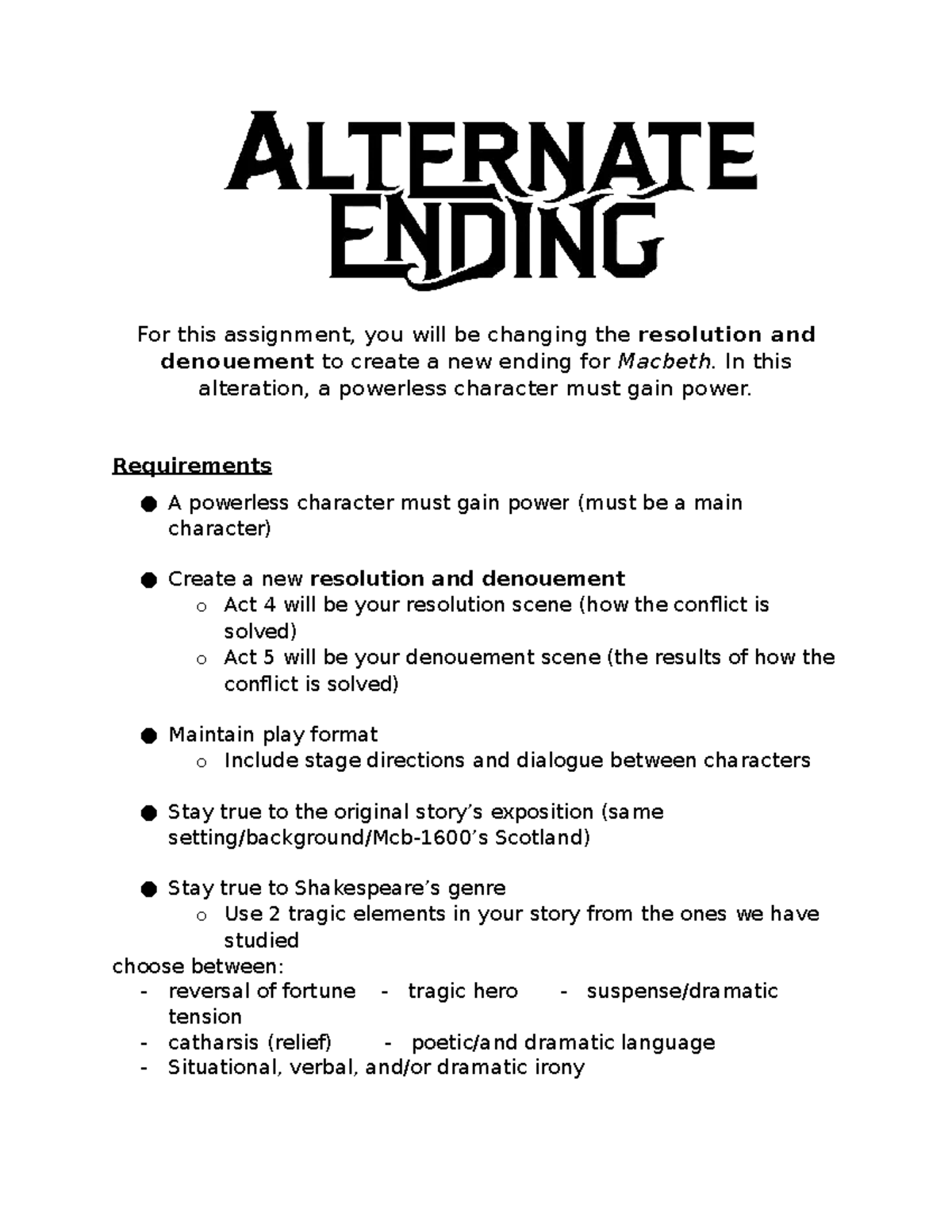 Copy of Alternate Ending Directions - For this assignment, you will be ...