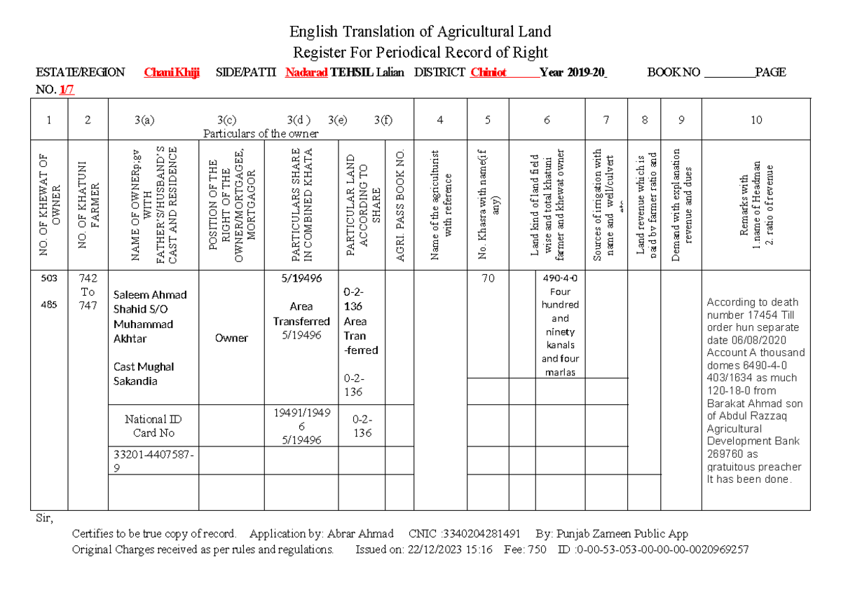 Fard Translation - English Translation of Agricultural Land Register ...