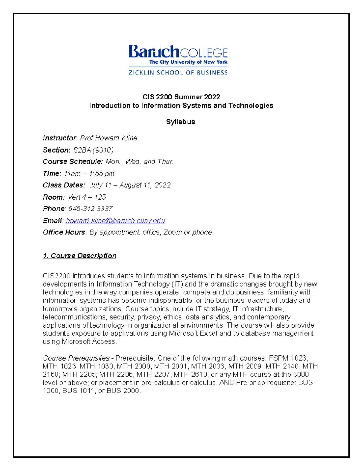 Syllabus CIS2200 - CIS 2200 Summer 2022 Introduction to Information Systems and Technologies ...