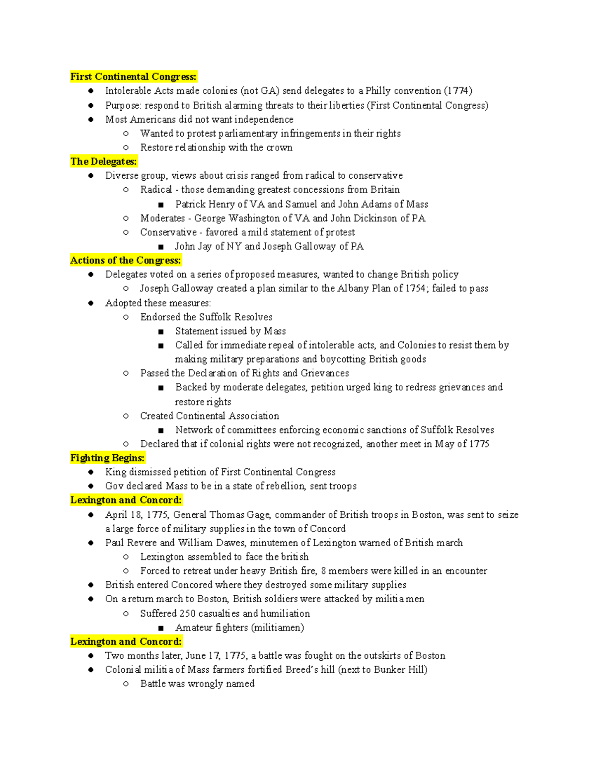 Apush notes ch 5 Amsco - First Continental Congress: Intolerable Acts ...