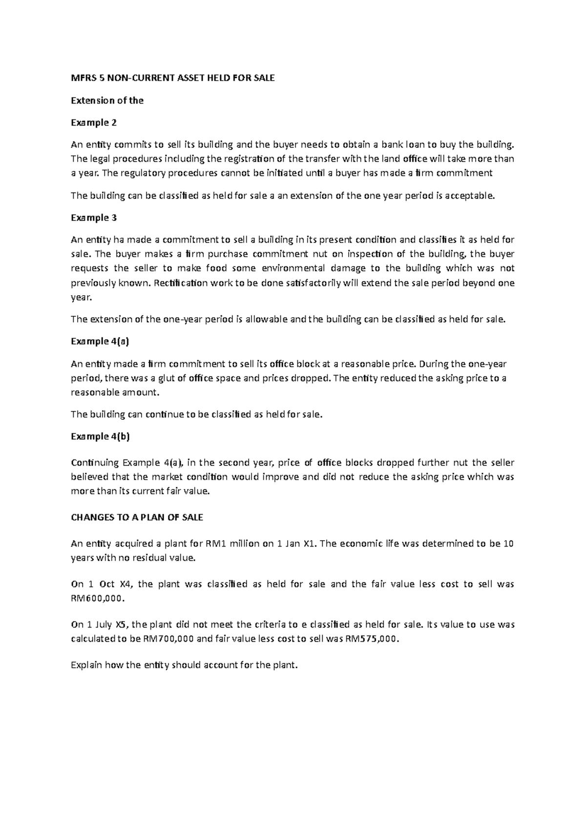MFRS 5 examples - MFRS 5 NON-CURRENT ASSET HELD FOR SALE Extension of ...