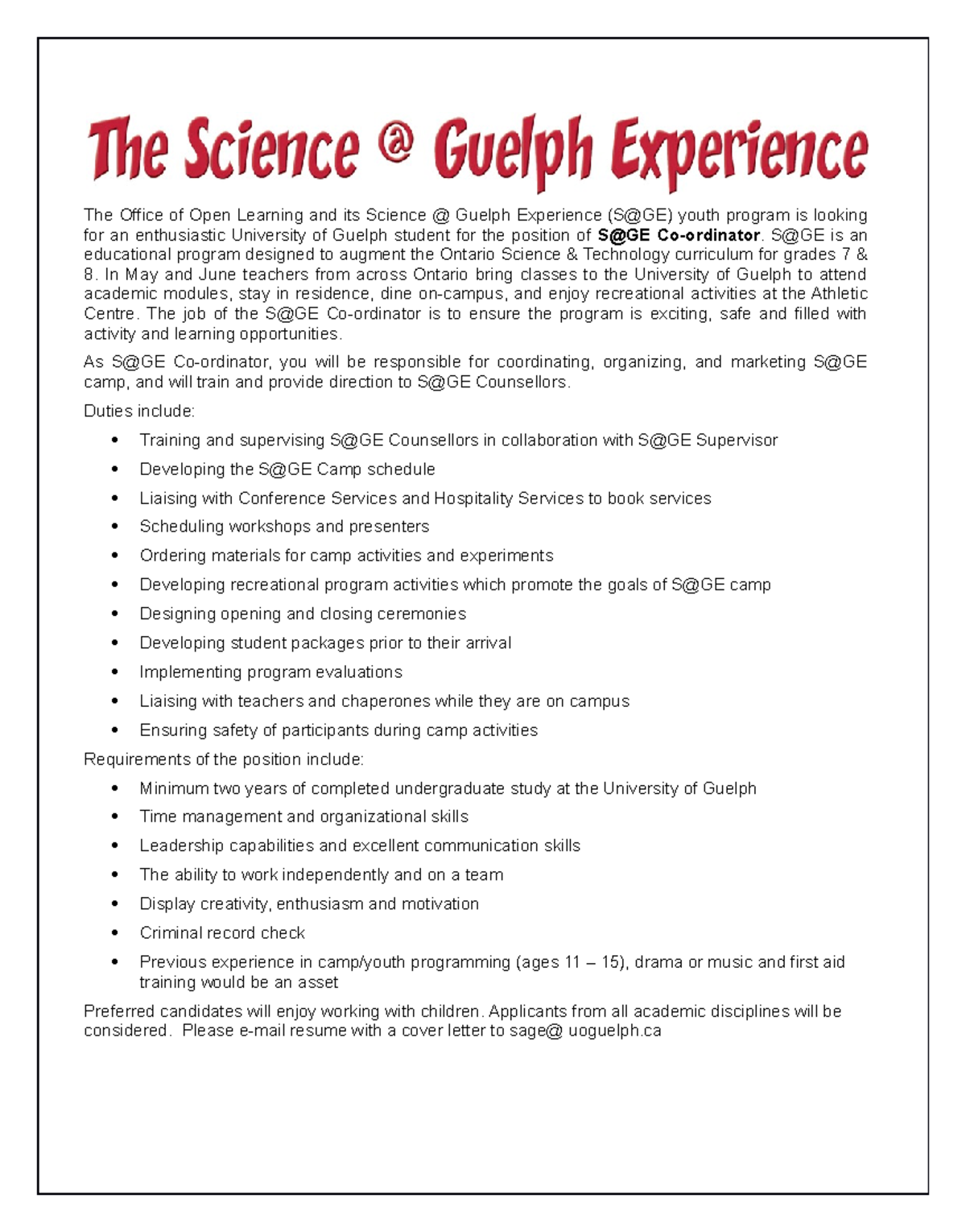 S@GECoordinator Job Descrption - The Office of Open Learning and its ...