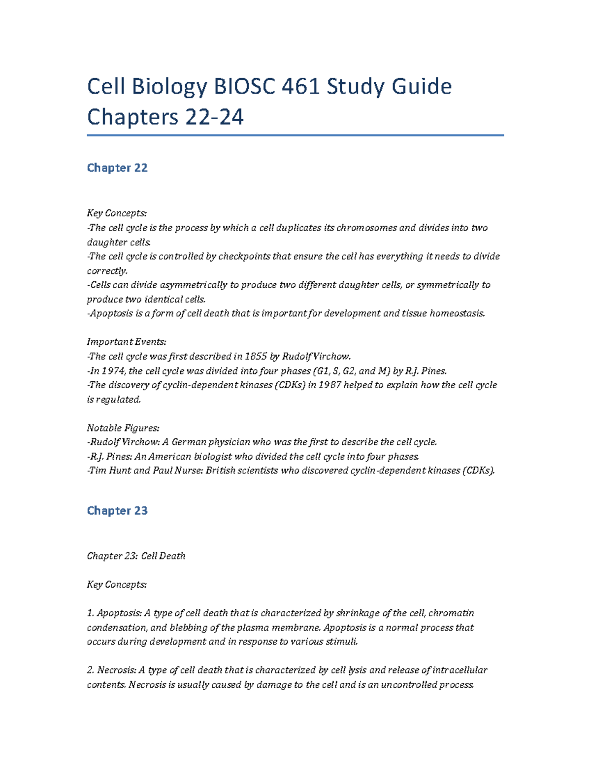 Cell Biology BIOSC 461 Study Guide Chapters 22-24 - Cell Biology BIOSC ...
