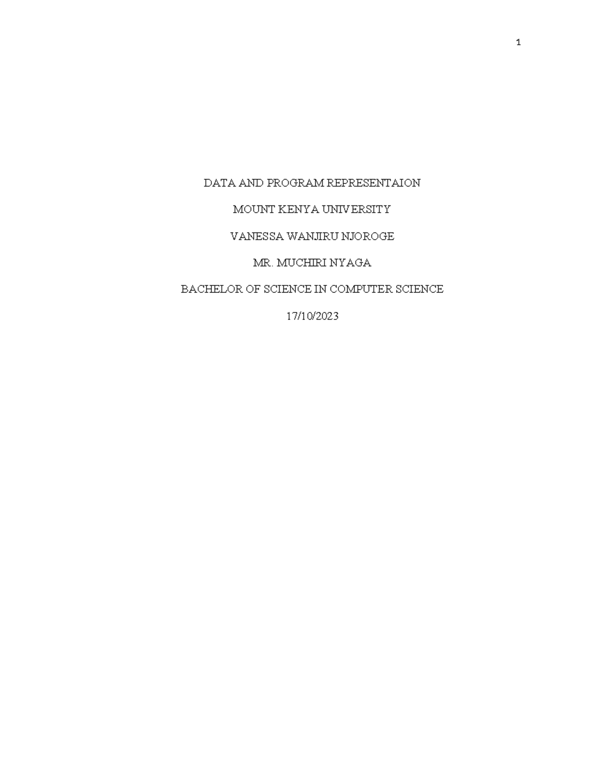 Data And Program Representation Data And Program Representaion Mount Kenya University Vanessa 1618