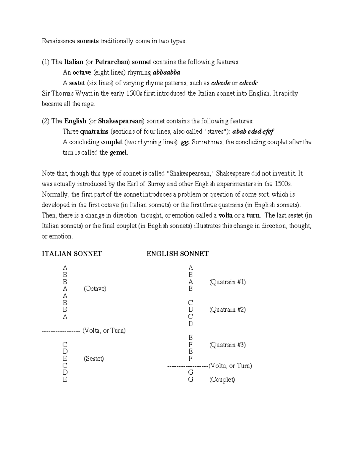 Study Sonnet - nope - Renaissance sonnets traditionally come in two ...