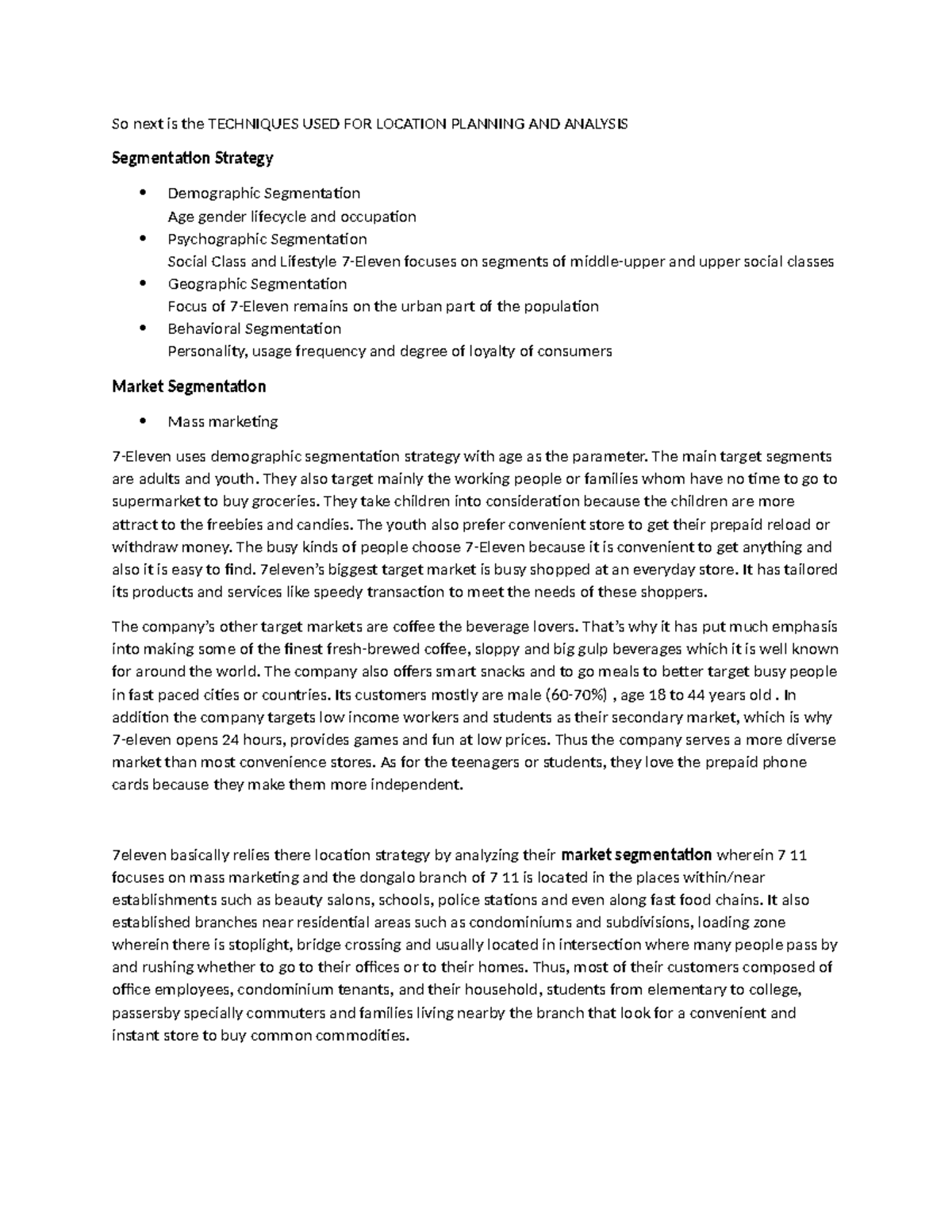 7 11 - lectures - So next is the TECHNIQUES USED FOR LOCATION PLANNING ...