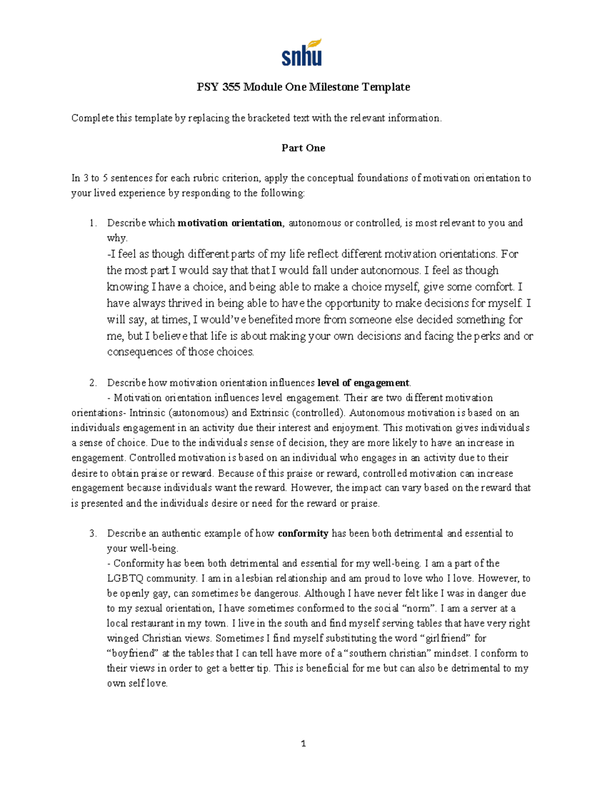 PSY 355 Module One Milestone Template - PSY 355 Module One Milestone ...