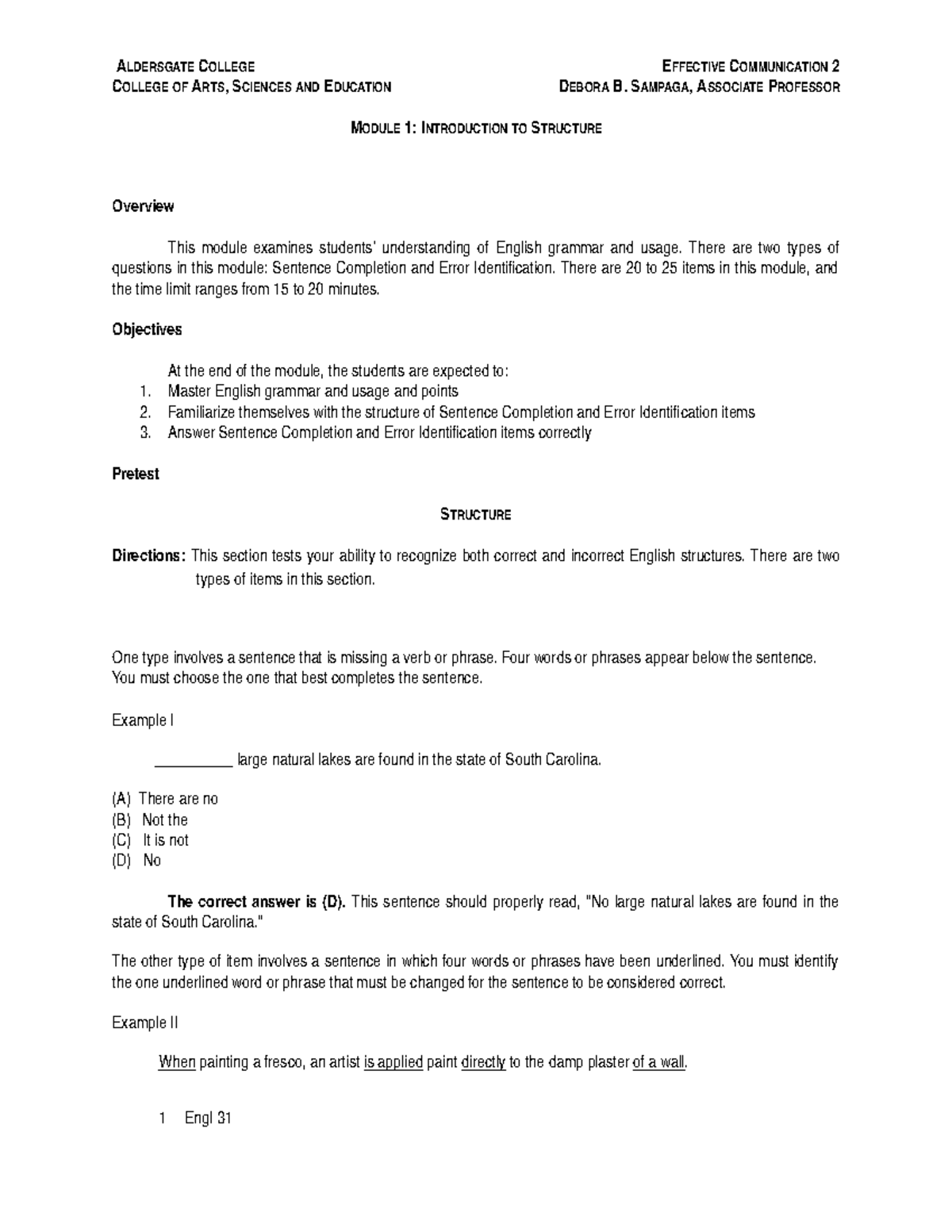 Module 1 Introduction to Structure - COLLEGE OF ARTS, SCIENCES AND ...