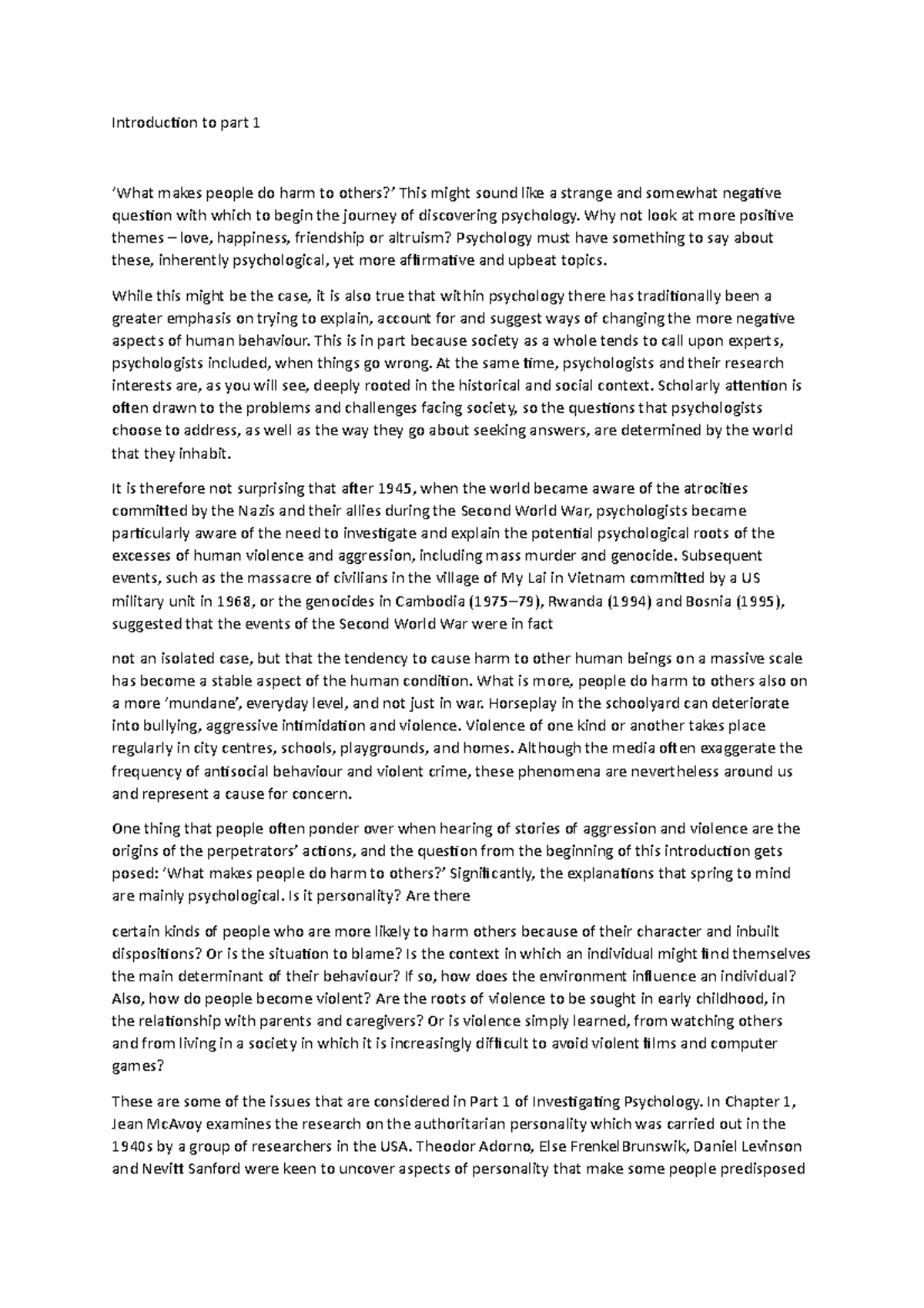 Introduction to part 1 - in depth notes on the investigating psychology ...