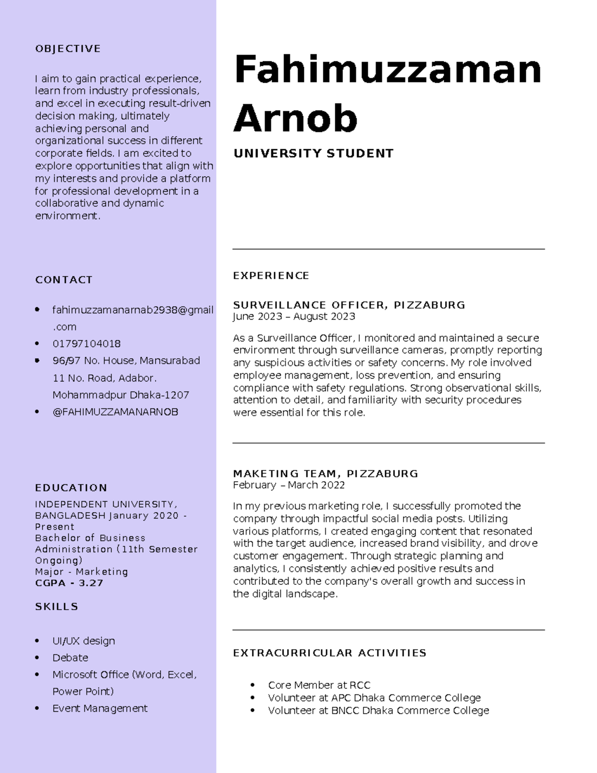 Uttor Barir Khala - OBJECTIV E I aim to gain practical experience ...