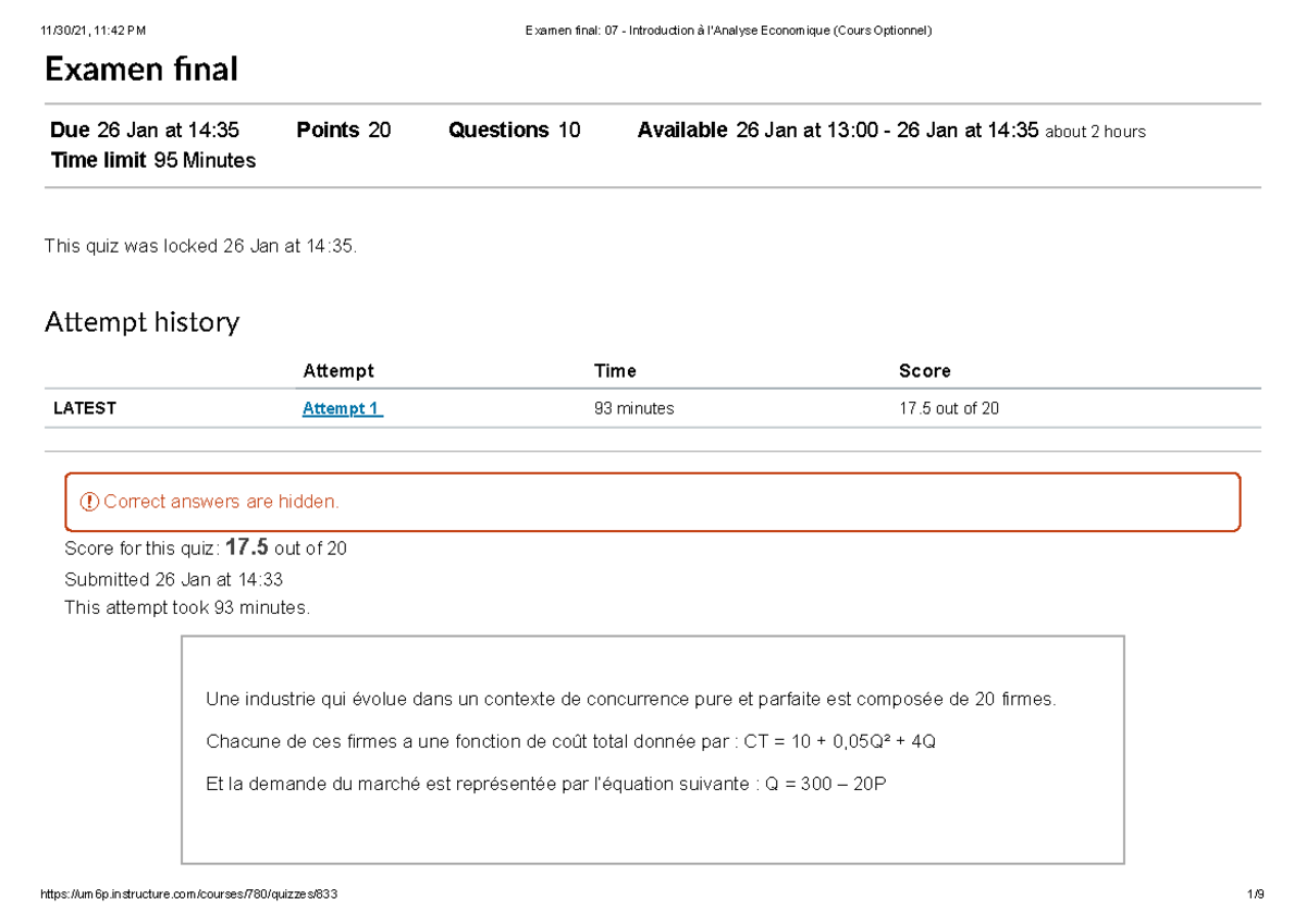 Examen final 07 - Introduction à l’Analyse Economique (Cours Optionnel ...