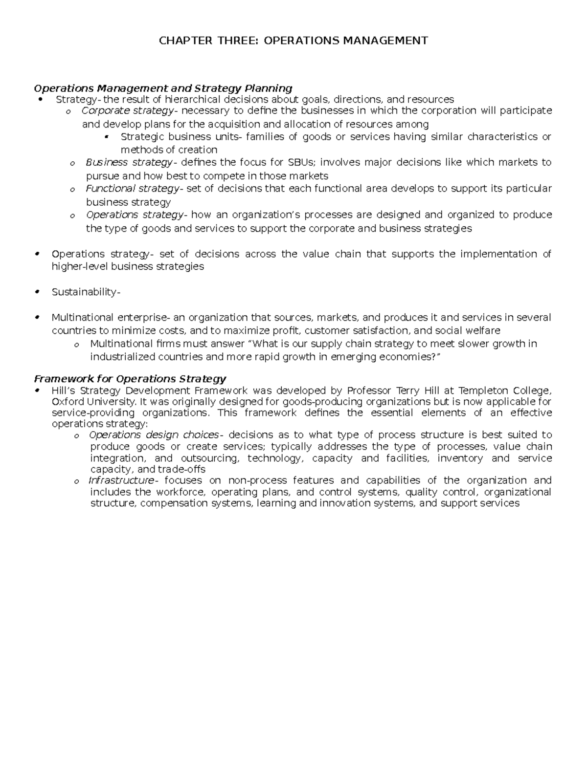 Chapter Three- Operations Management - CHAPTER THREE: OPERATIONS ...