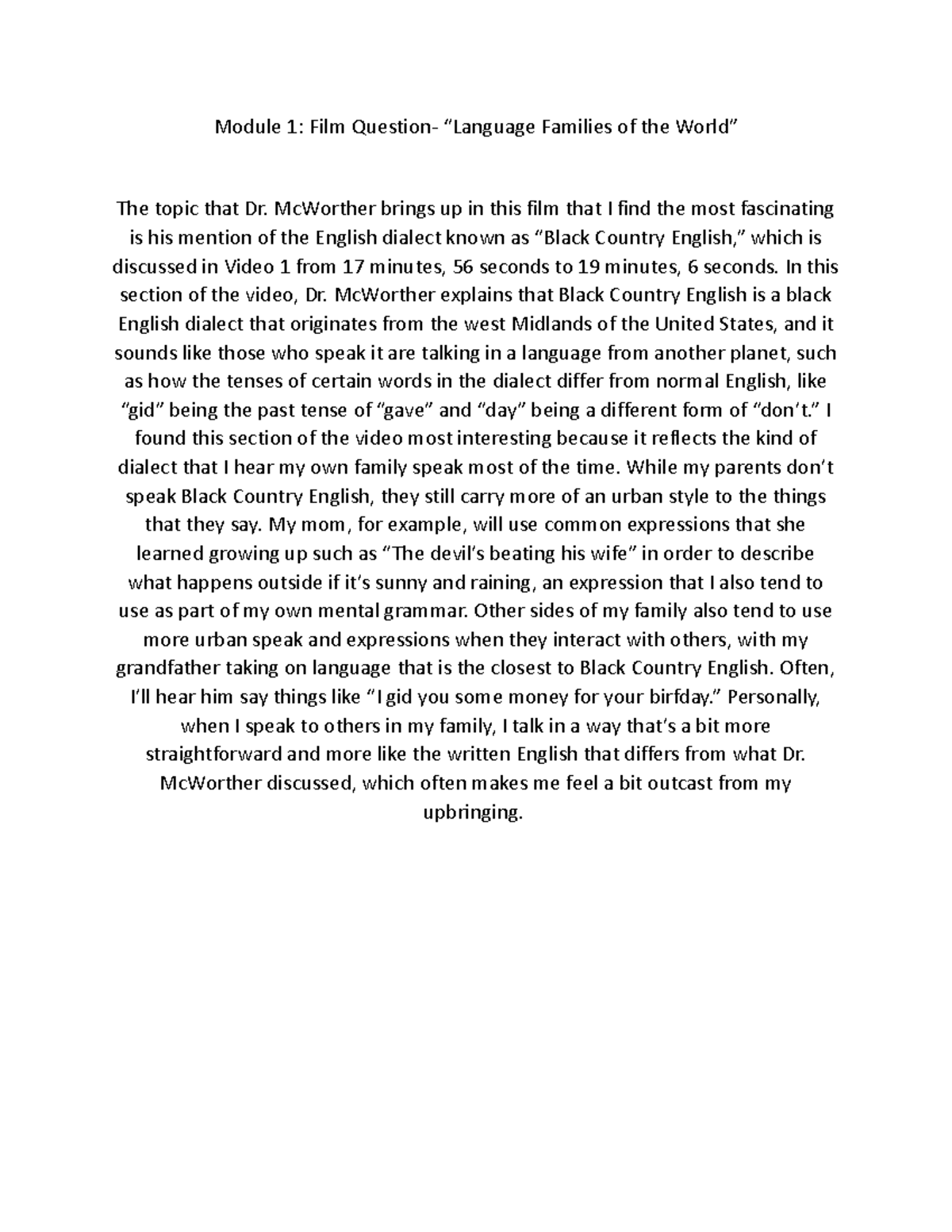 Module 1 Film Question - Important assignment for the course. - Module ...