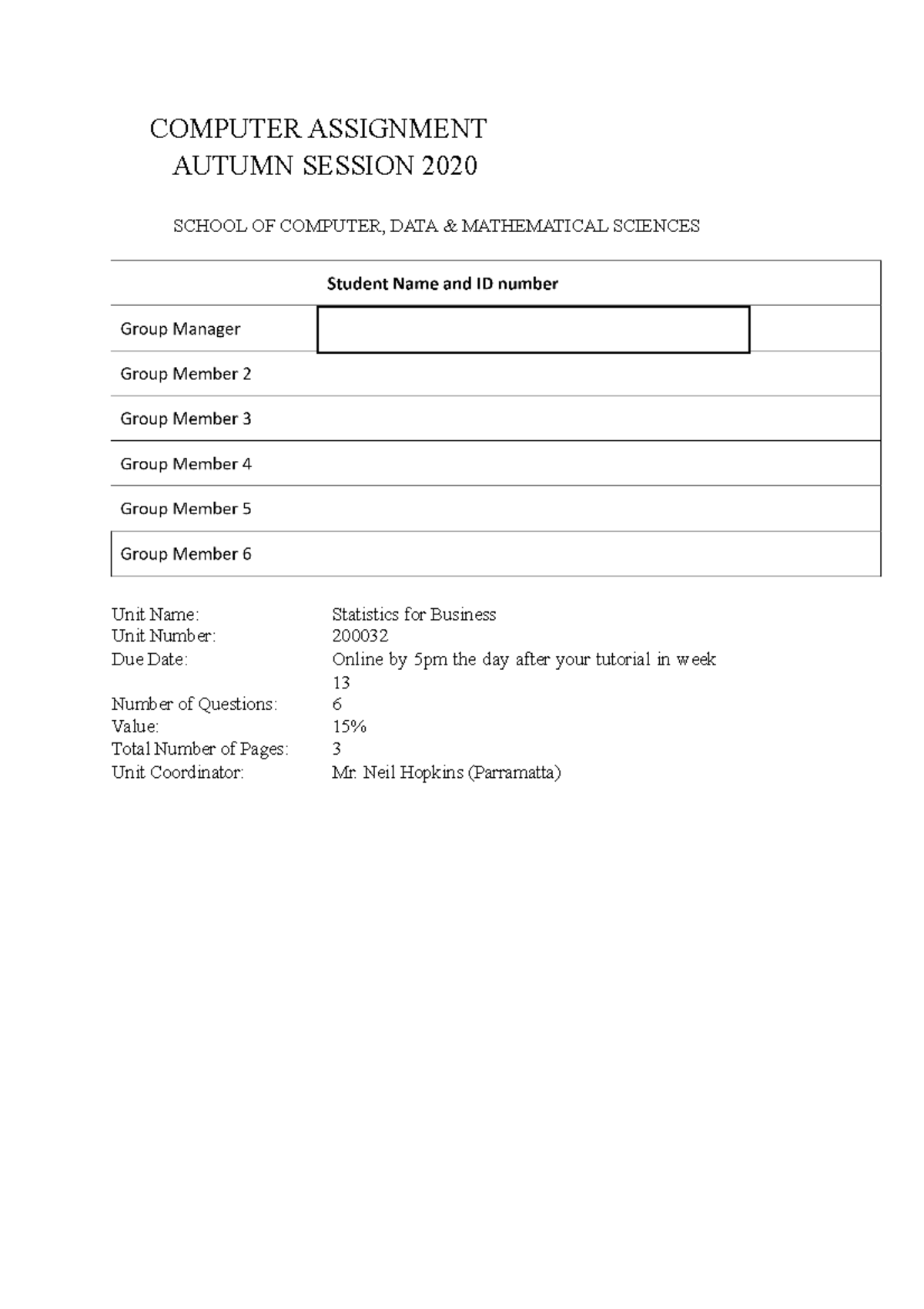 200032 group assignment - COMPUTER ASSIGNMENT AUTUMN SESSION 2020 ...