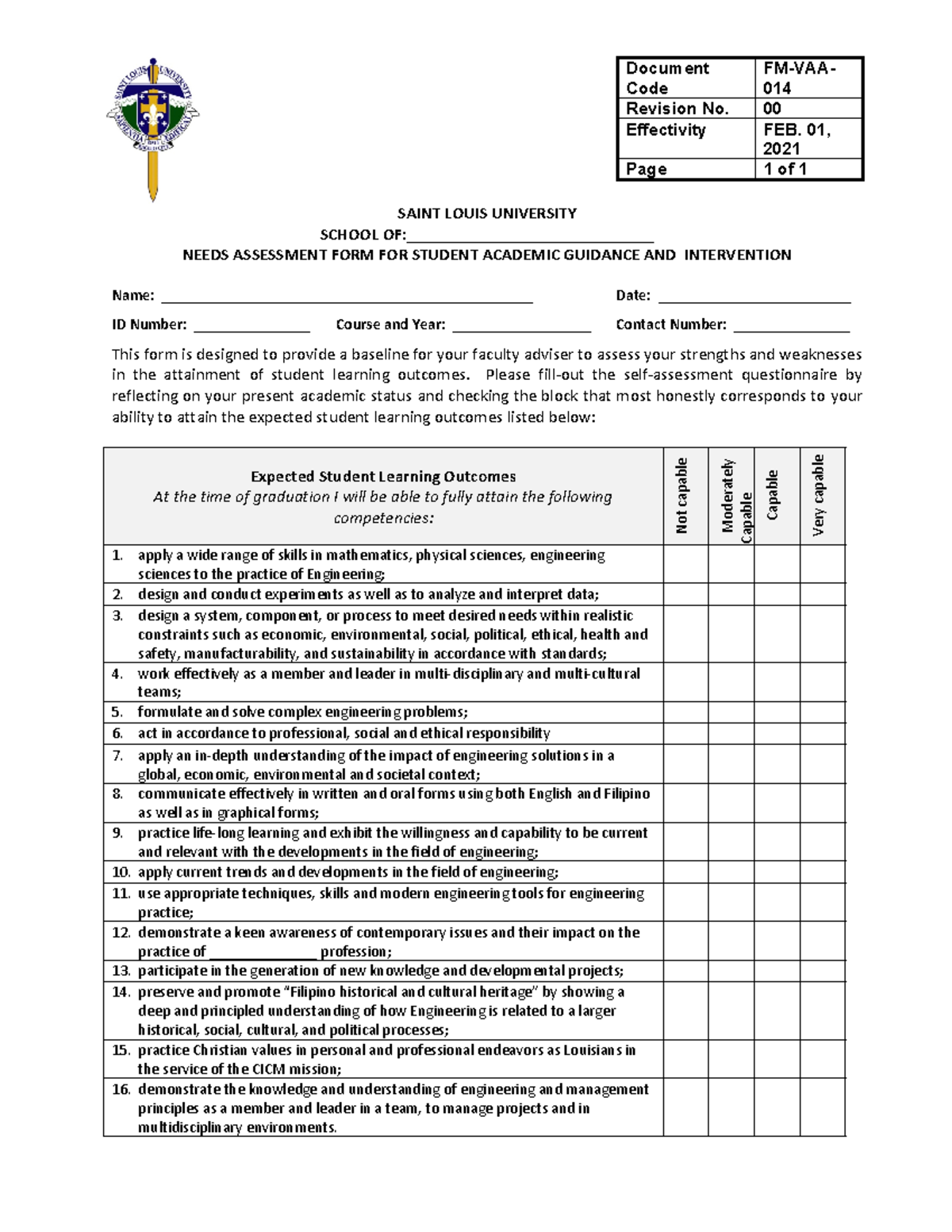 CHECK OF THE ENGINEERING - Document Code FM-VAA- 014 Revision No. 00 ...