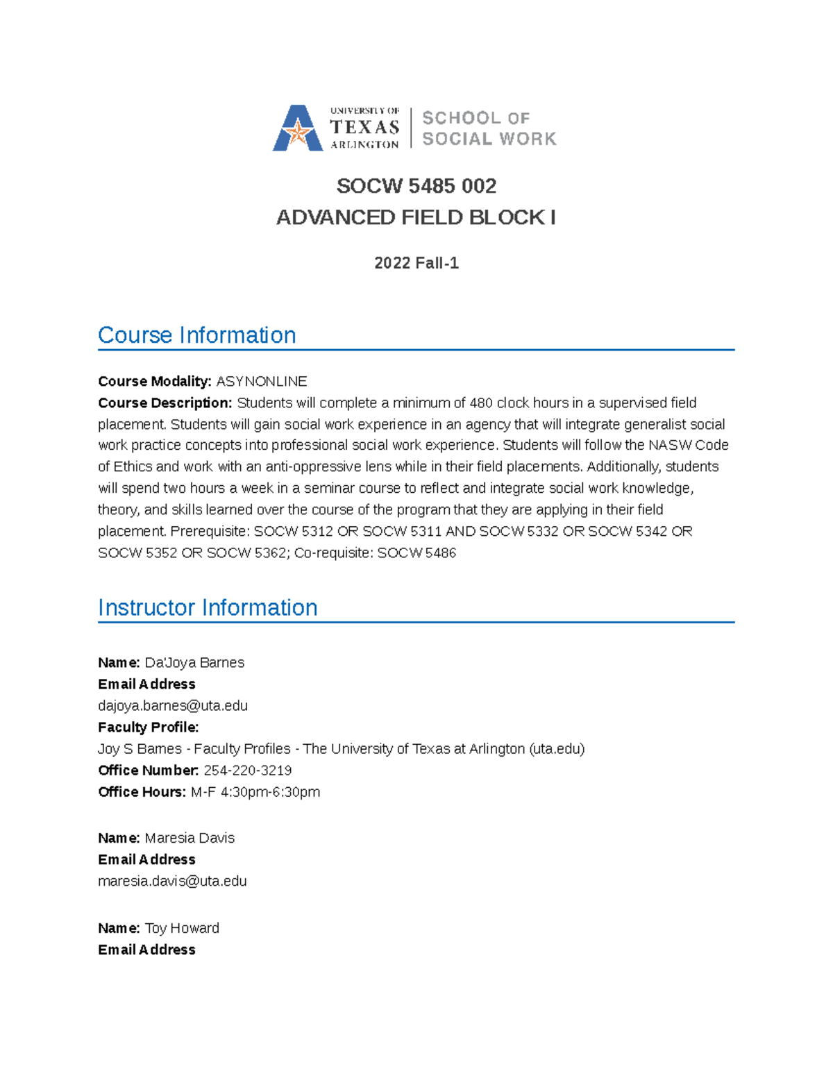 2022-Fall-1-SOCW-5485-002- Advanced- Field- Block-I - SOCW 5485 002 ...