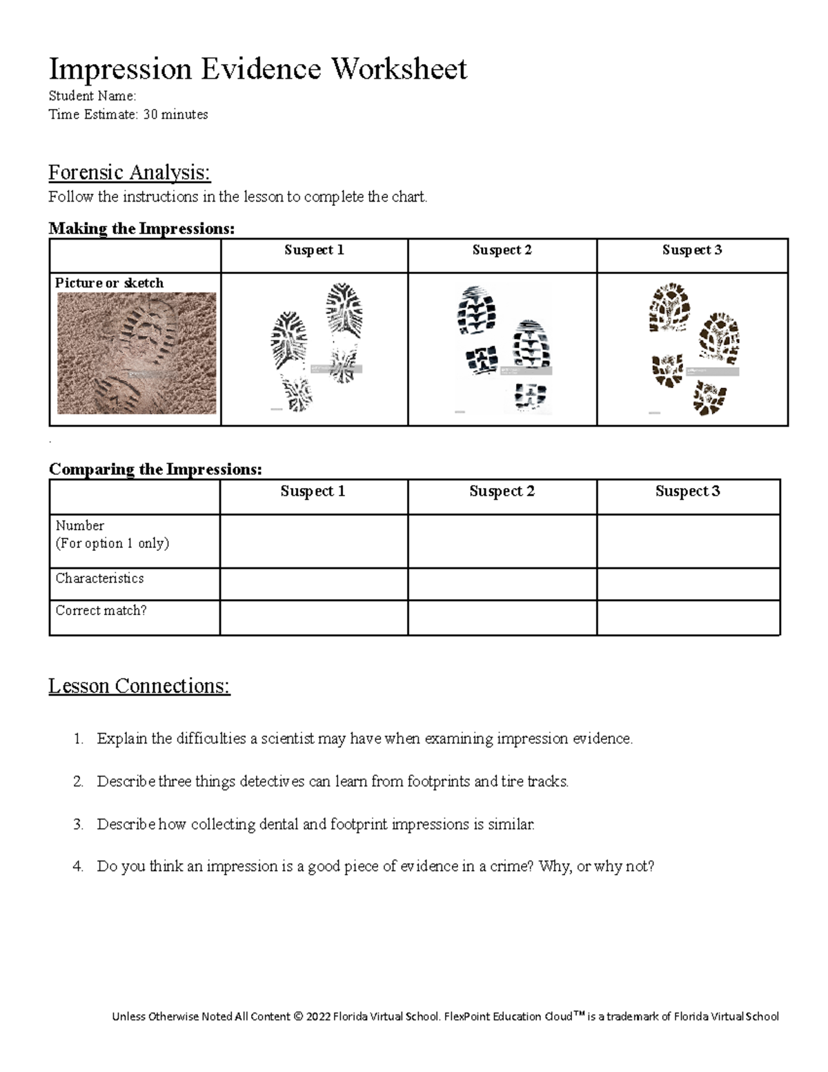 Impression evidence worksheet - Impression Evidence Worksheet Student ...