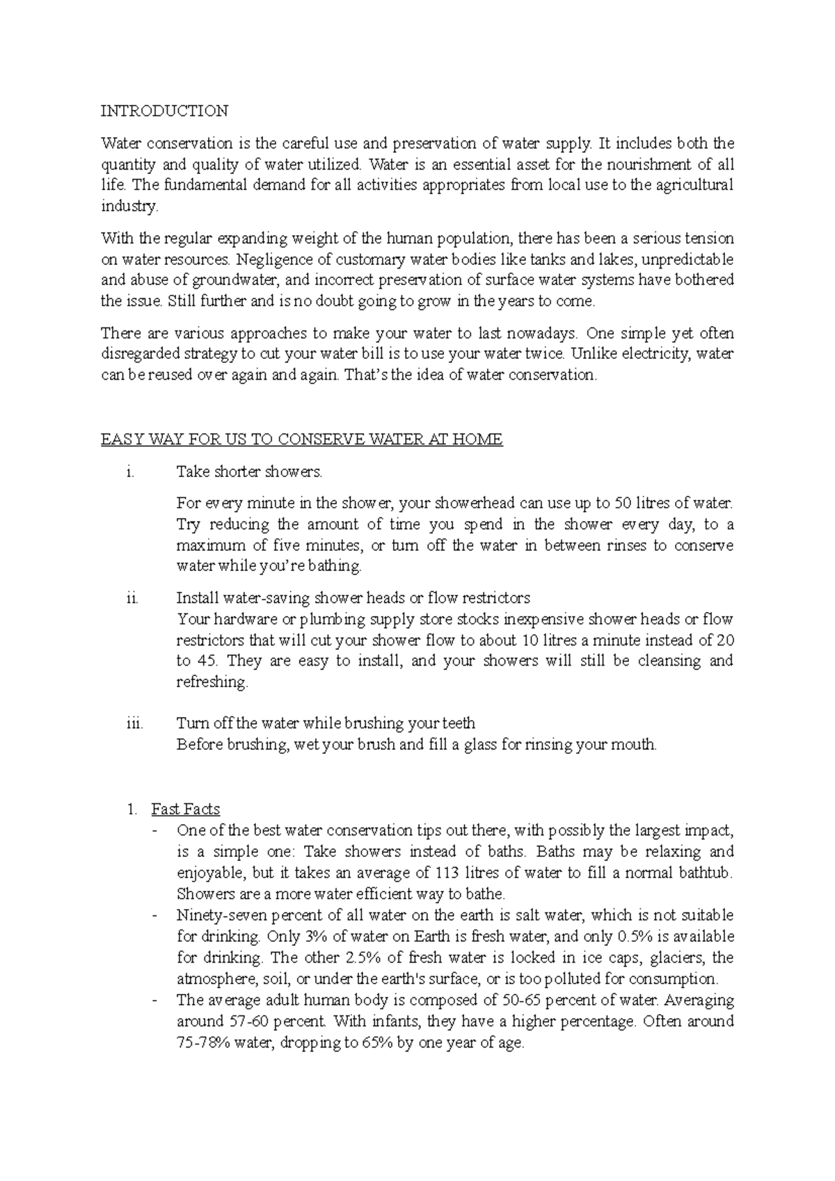 Conserve water - good luc - INTRODUCTION Water conservation is the ...