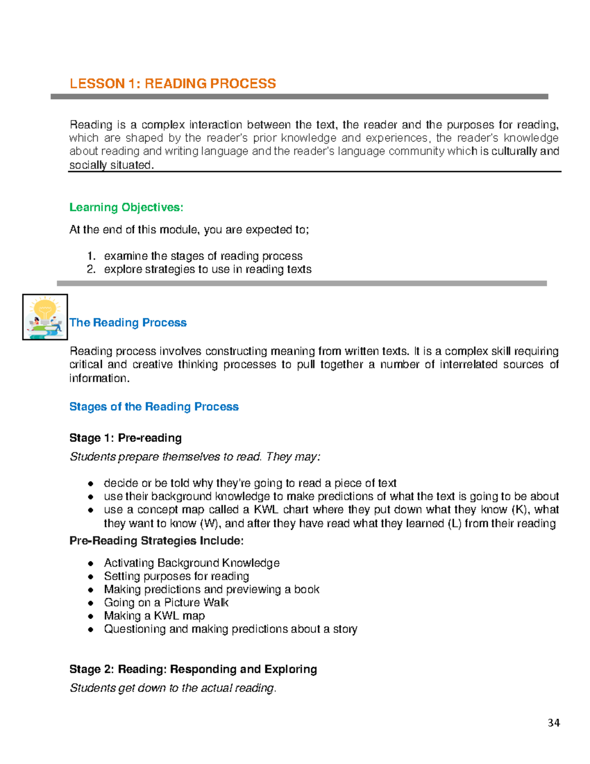 Developmental Reading- The Reading Process - LESSON 1: READING PROCESS ...