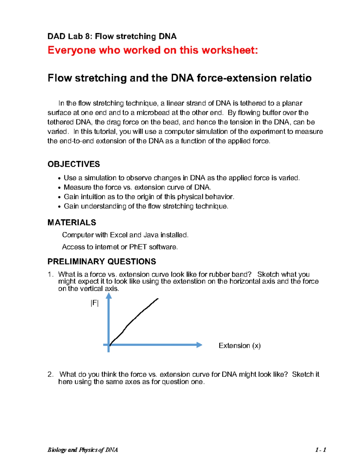DAD Lab 8 Flow Stretching DNA - DAD Lab 8: Flow stretching DNA Biology ...
