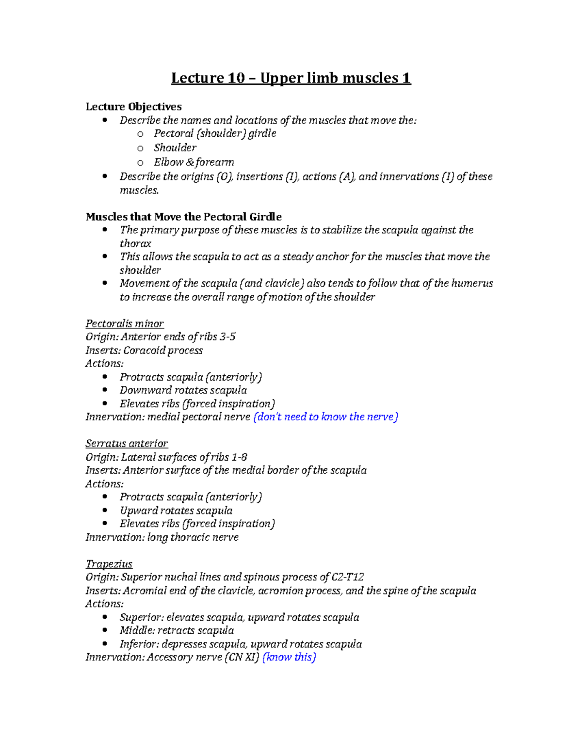 Lecture 10 & 11 – Upper limb muscles - Lecture 10 – Upper limb muscles ...