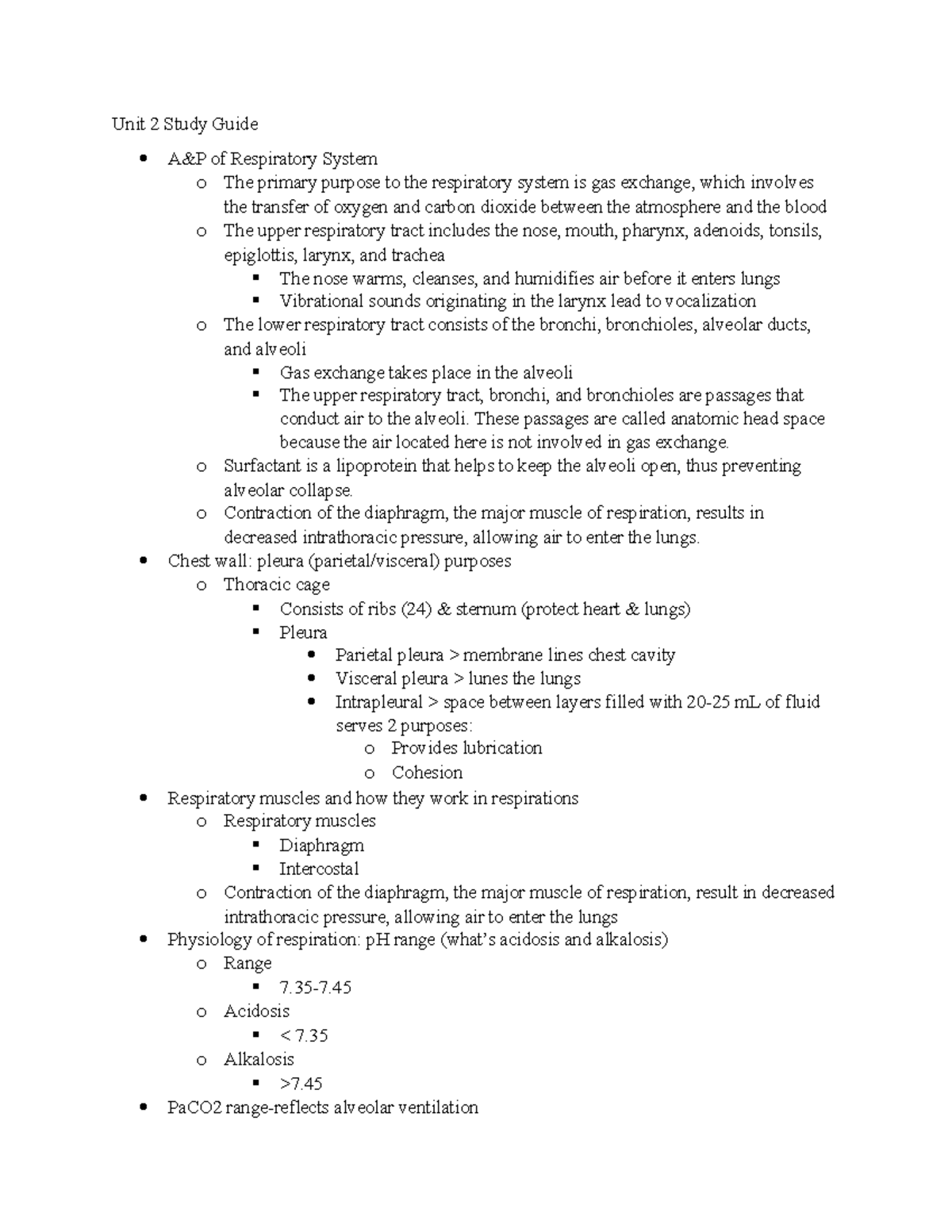 Unit 2 study guide 1 - Lecture notes 2 - Unit 2 Study Guide A&P of ...