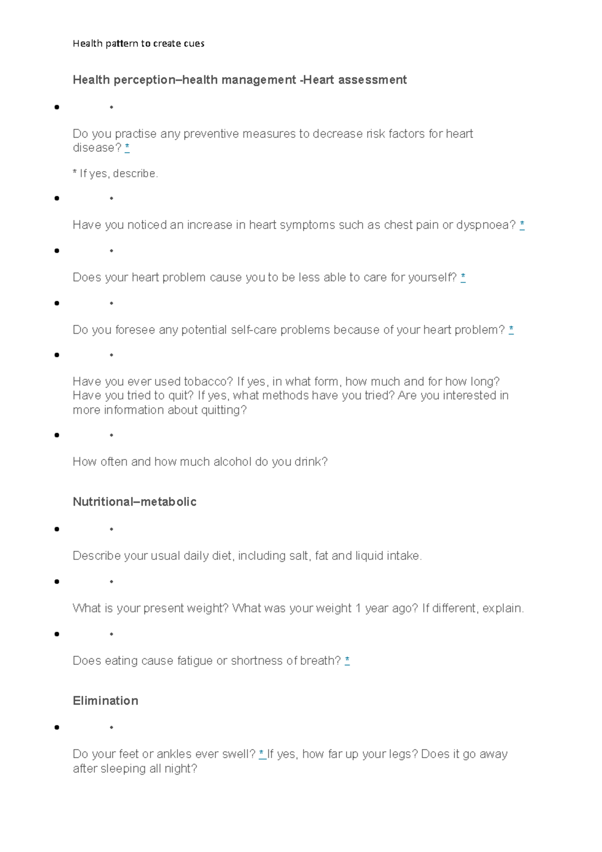 Health pattern -heart assessment - Health perception–health management ...