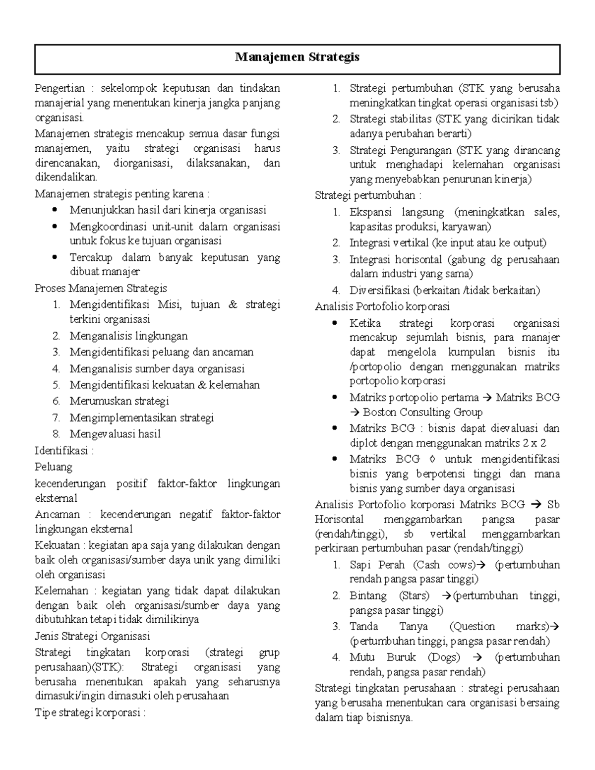 Manajemen Strategis - Pengertian : sekelompok keputusan dan tindakan ...