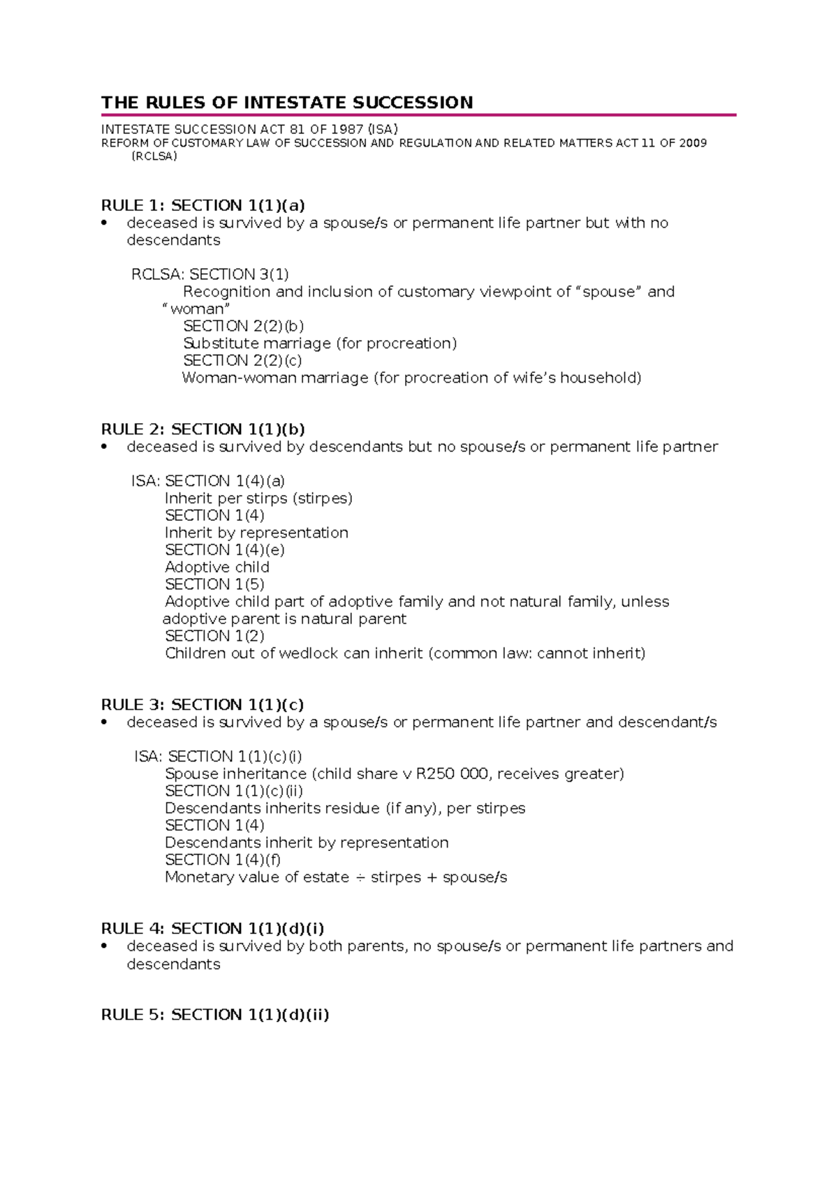 ERF Rules - Summary Law of succession - THE RULES OF INTESTATE ...