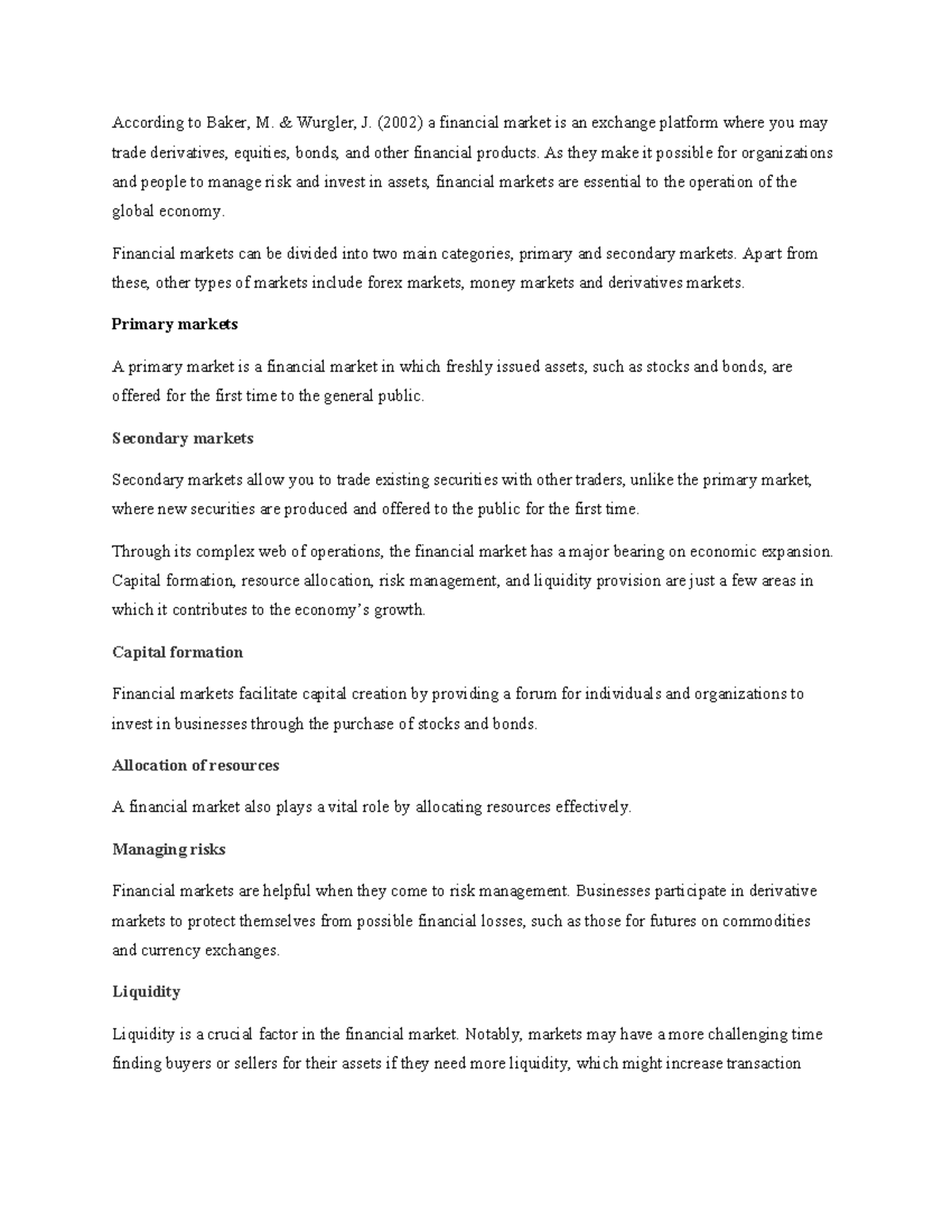 Financial Market - Week 3 - According to Baker, M. & Wurgler, J. (2002 ...