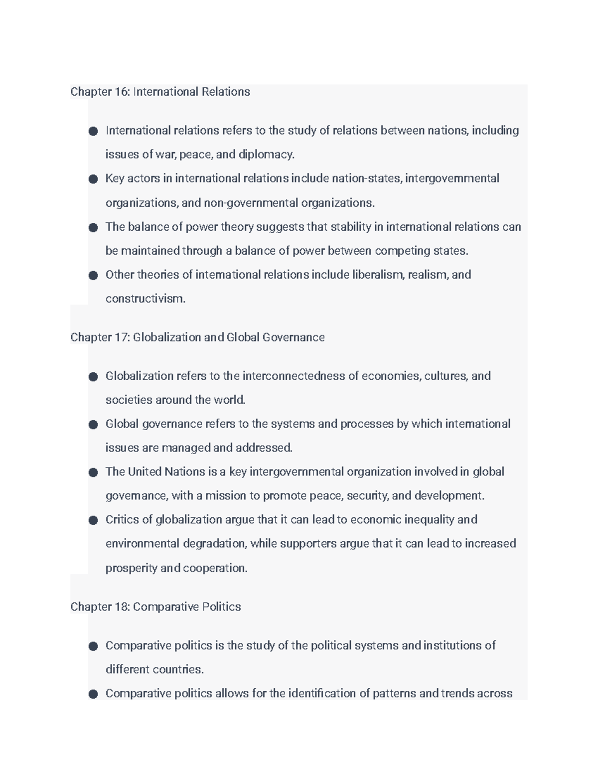 Political Science - Chapter 16: International Relations International ...