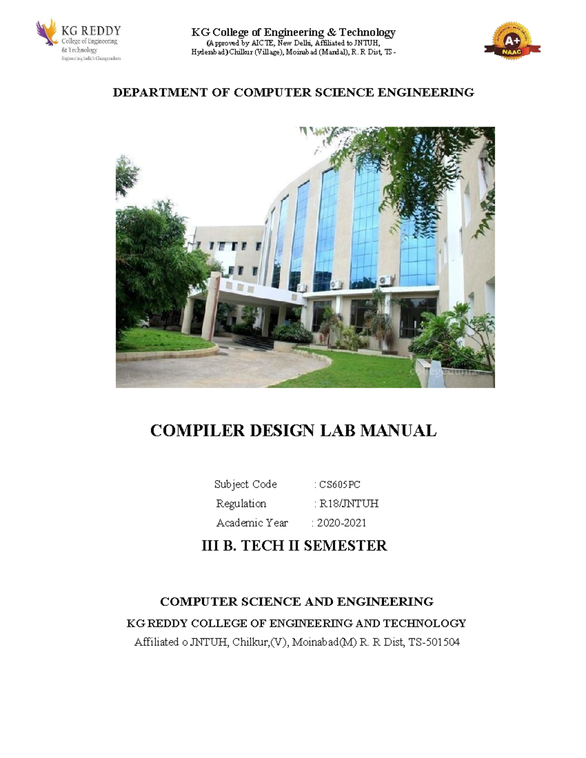compiler design - (Approved by AICTE, New Delhi, Affiliated to JNTUH ...