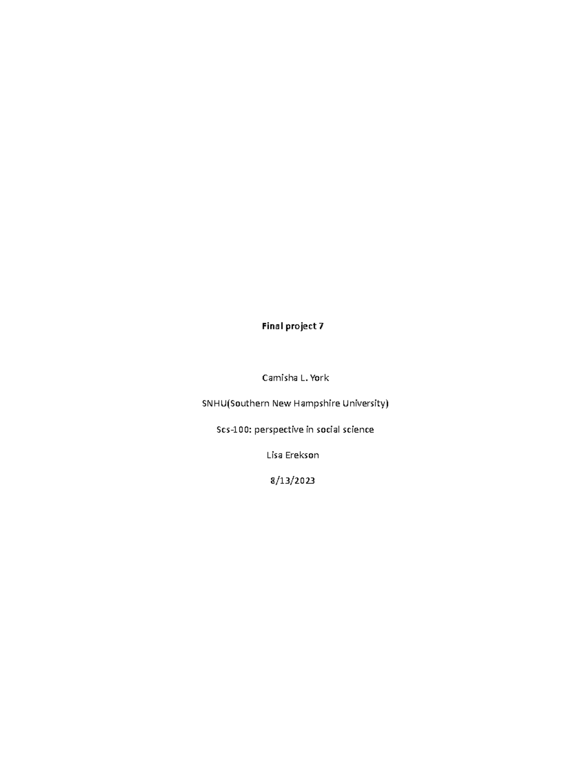 Final project - York SNHU(Southern New Hampshire University) Scs-100 ...