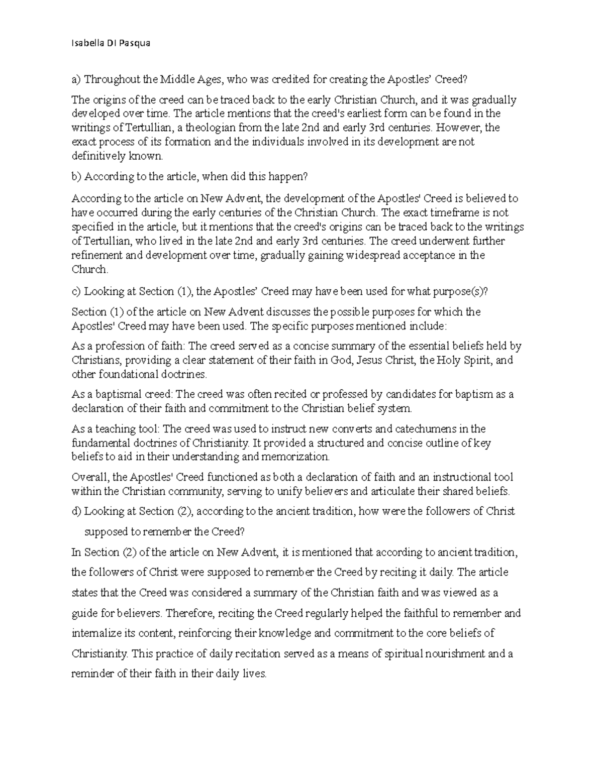 05 Apostles Creed - Web Research - a) Throughout the Middle Ages, who ...