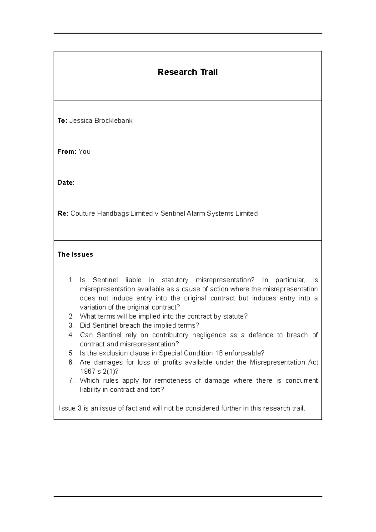 Sample Research Trail - Research Trail To: Jessica Brocklebank From ...