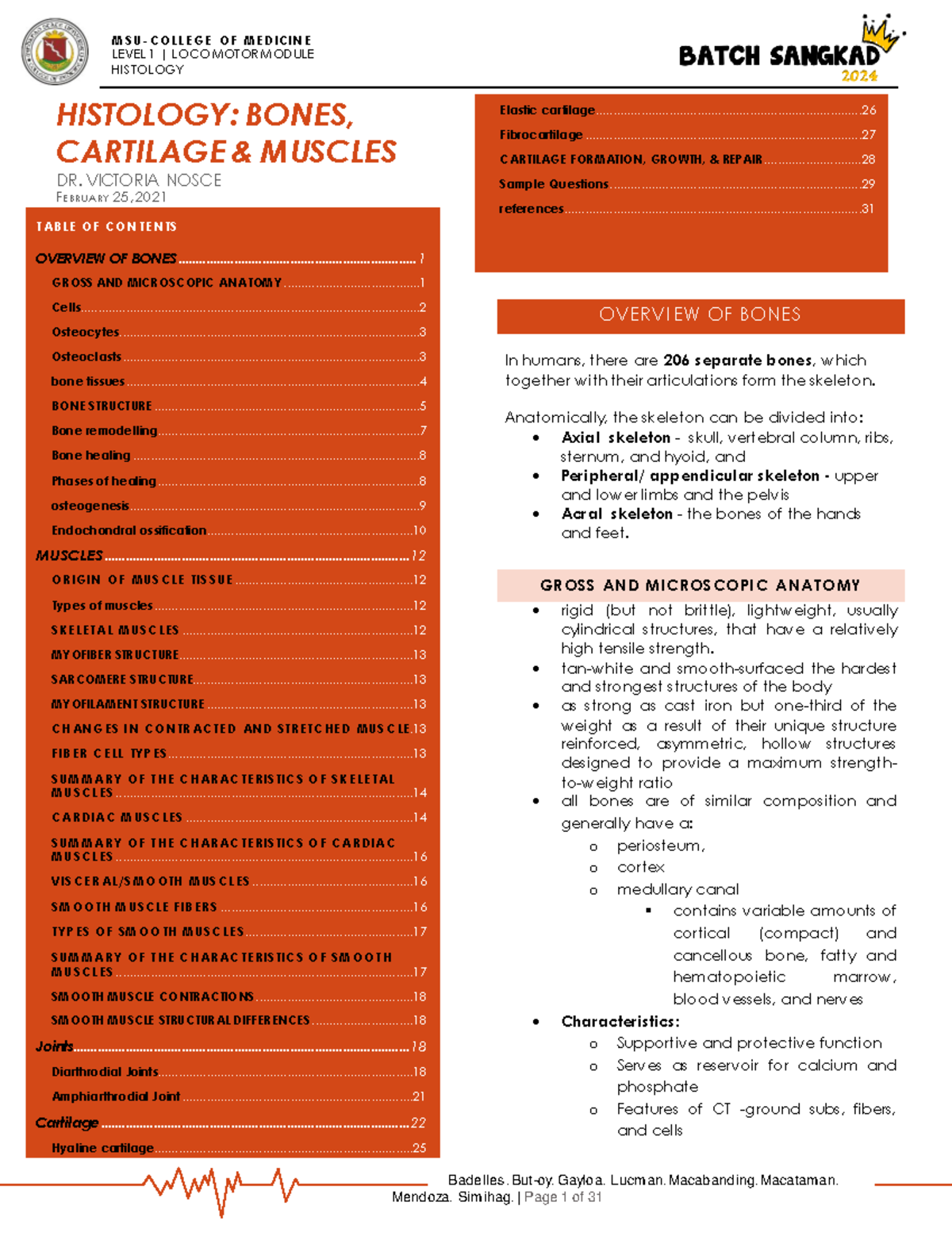 G7- Histology of Bones, Cartilages, and Muscles Transist - LEVEL 1 | LOCOMOTOR MODULE HISTOLOGY ...