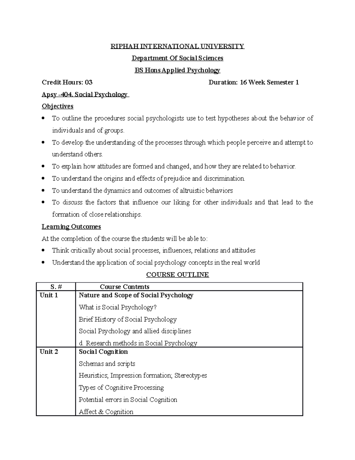 Course Outline - good content for psychology students must read ...