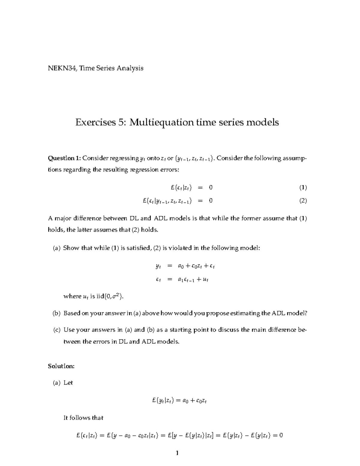 Qs ch5 - Övningar - NEKN34, Time Series Analysis Exercises 5 ...