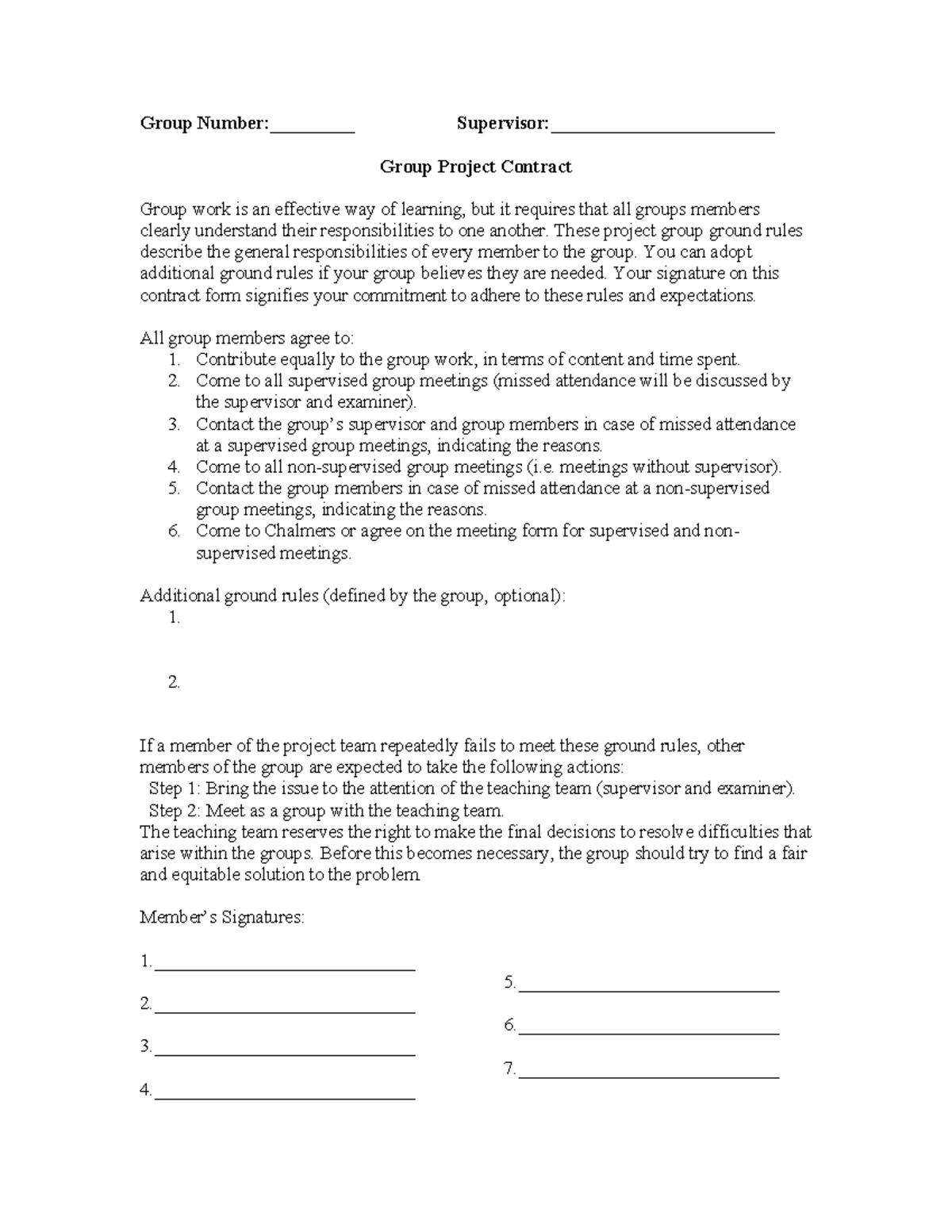 Group Contract Form - Group Number:_________ Supervisor ...